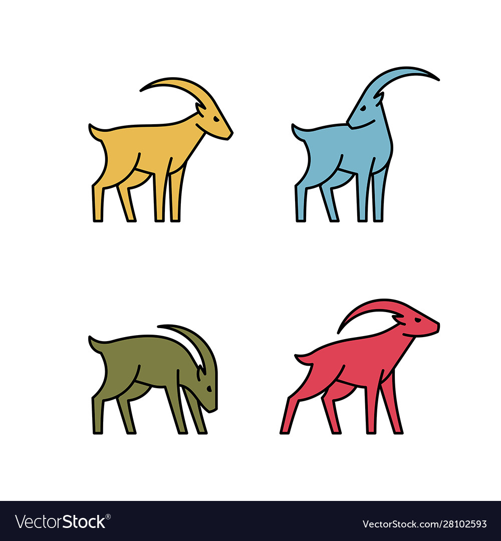 Linear set colored goats icons Royalty Free Vector Image