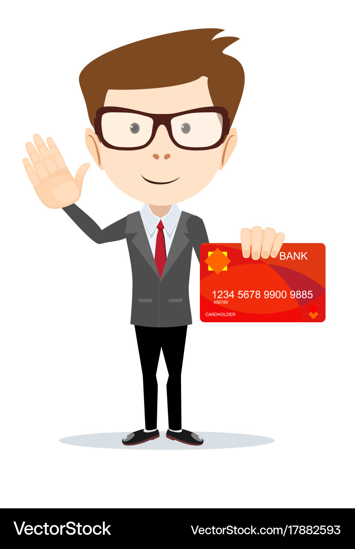 Man in suit shows plastic cards Royalty Free Vector Image