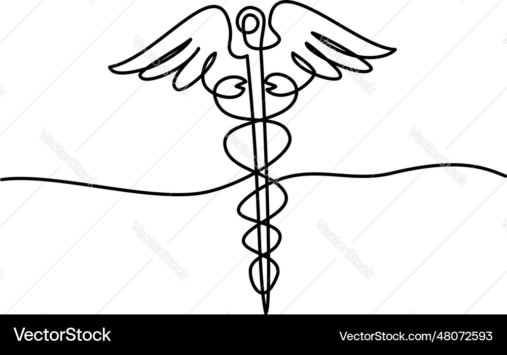 Medical symbol caduceus continuous one line Vector Image