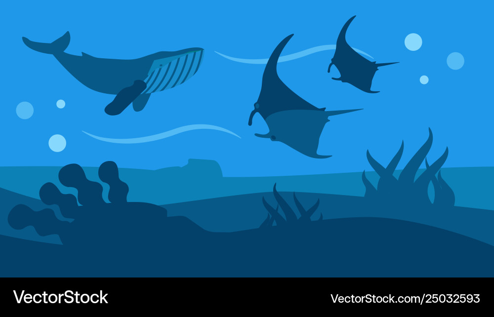 Ocean wildlife nature panoramic flat style banner Vector Image