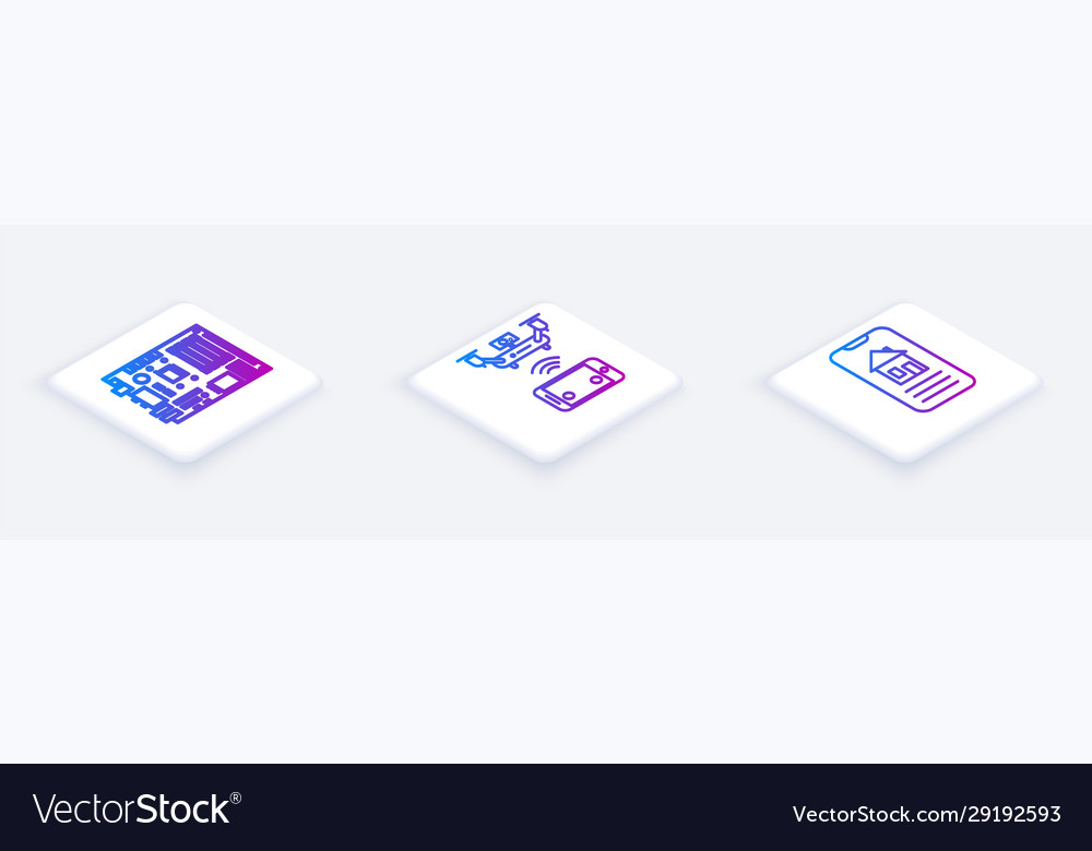 Set isometric line electronic computer components Vector Image