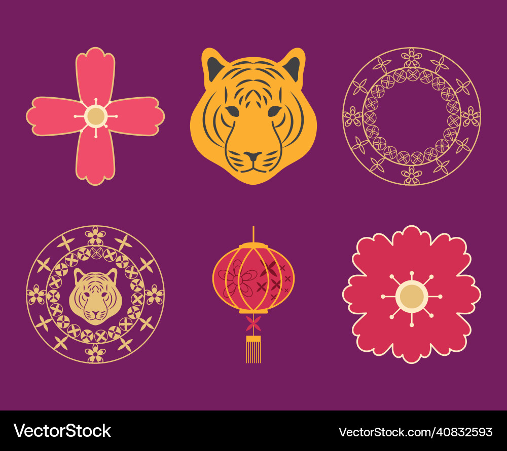 Tiger and oriental icons Royalty Free Vector Image