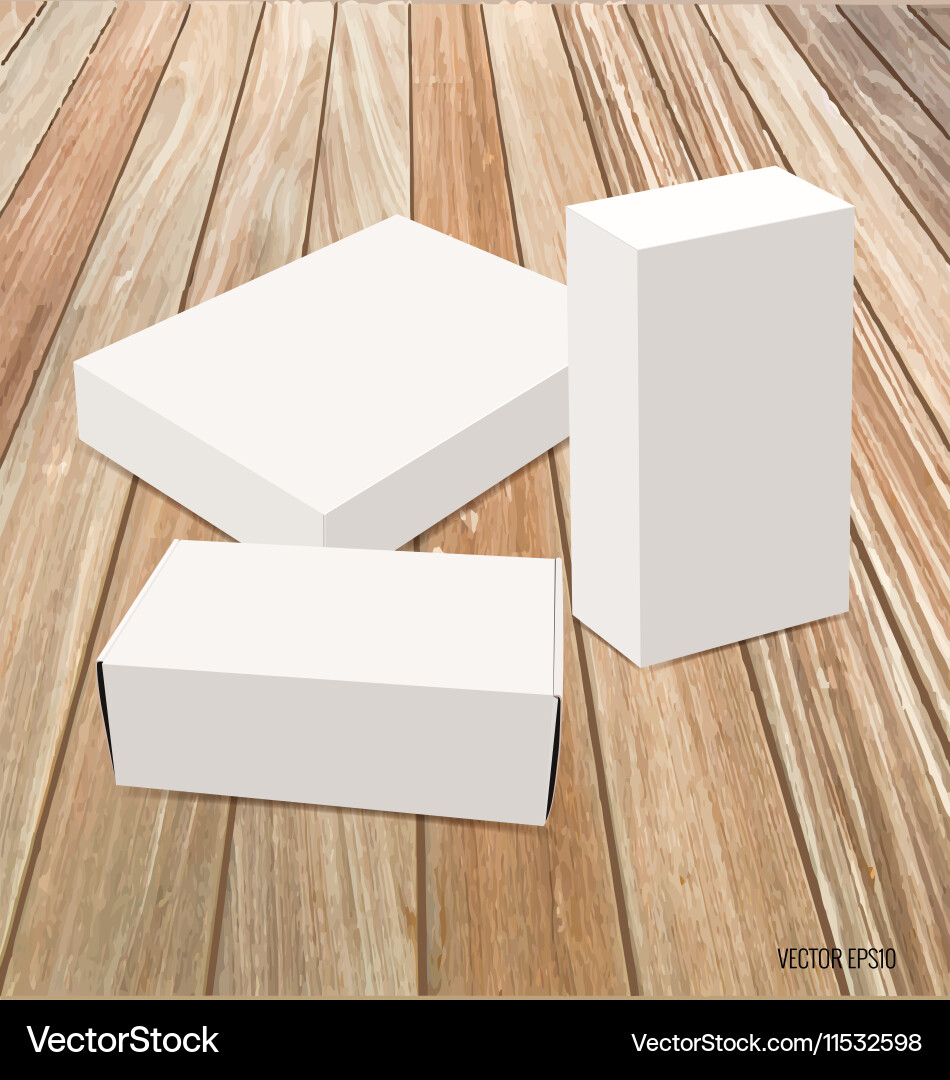 Blank white box mock up on wood background Vector Image