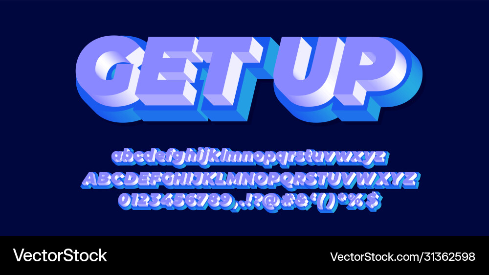 Bold 3d purple and blue font styles design Vector Image