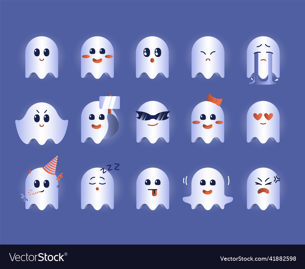 Cute ghost character with different emotions Vector Image