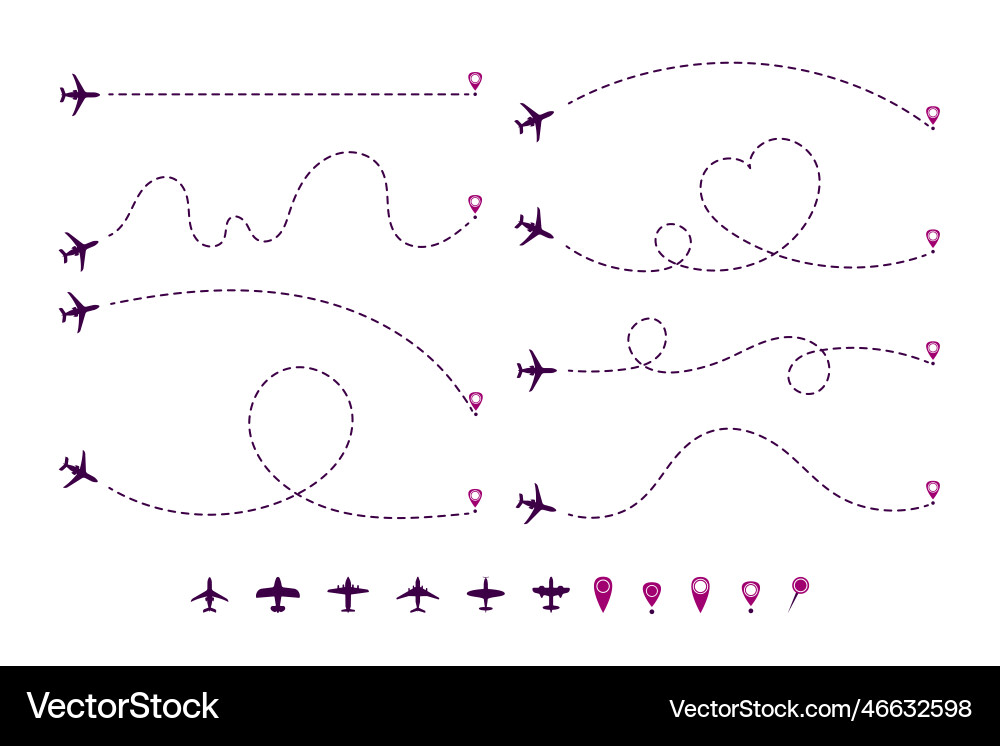 Dotted airplane trajectories cartoon Royalty Free Vector