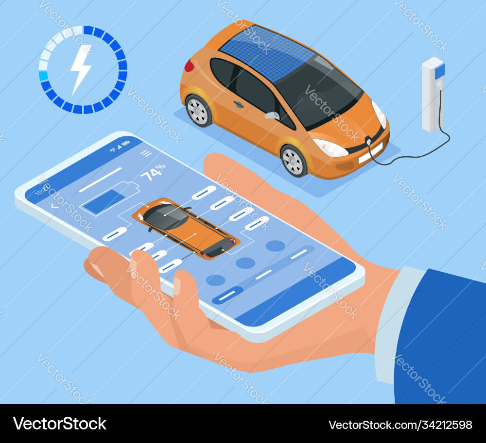Isometric concept electric vehicle charge Vector Image