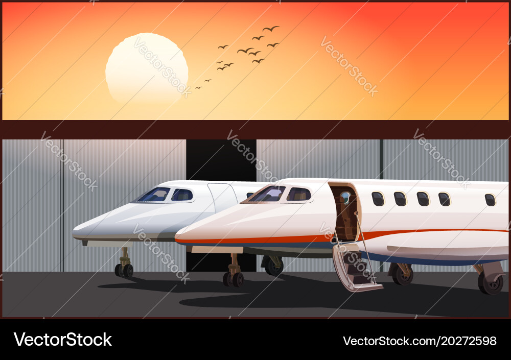 Luxury business jets at sunset Royalty Free Vector Image