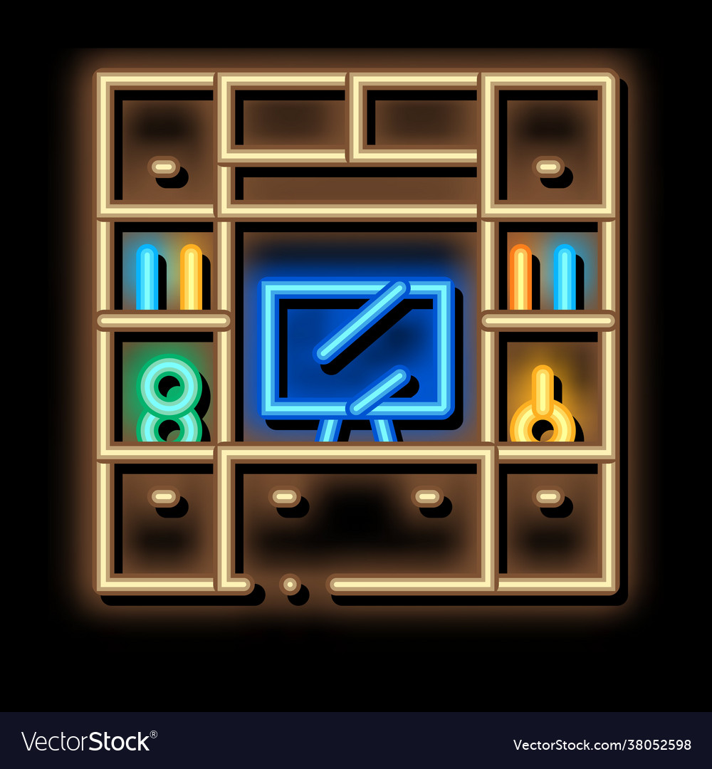 Workplace with computer neon glow icon Royalty Free Vector