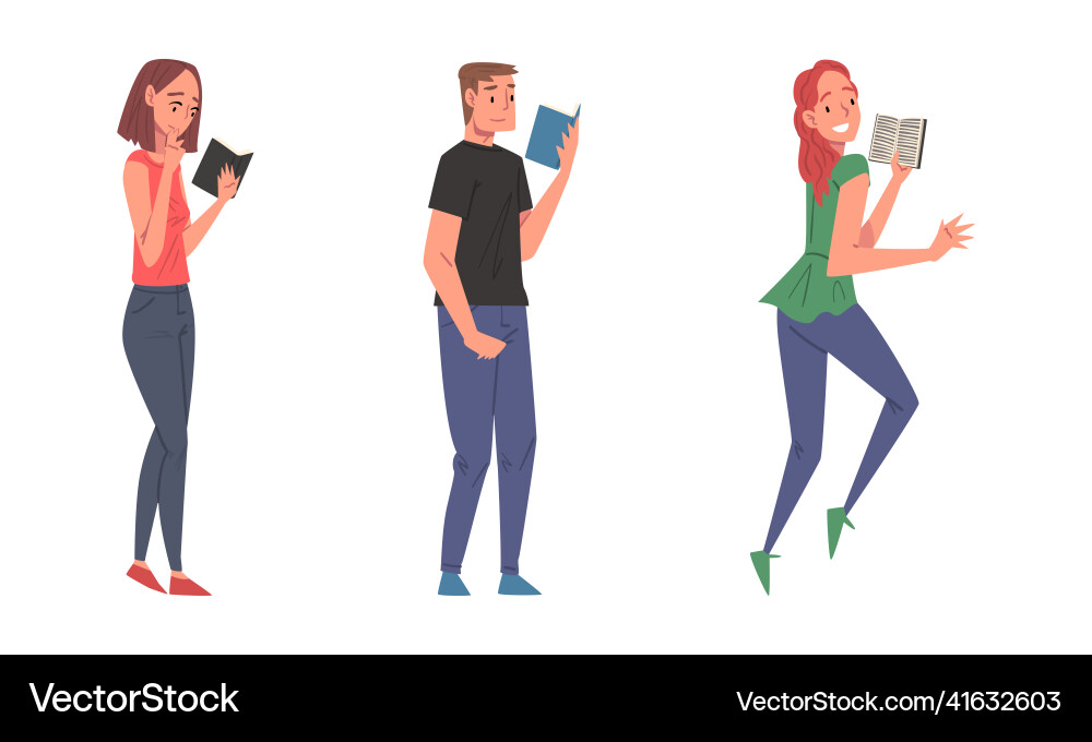 People reading interesting books set cartoon Vector Image