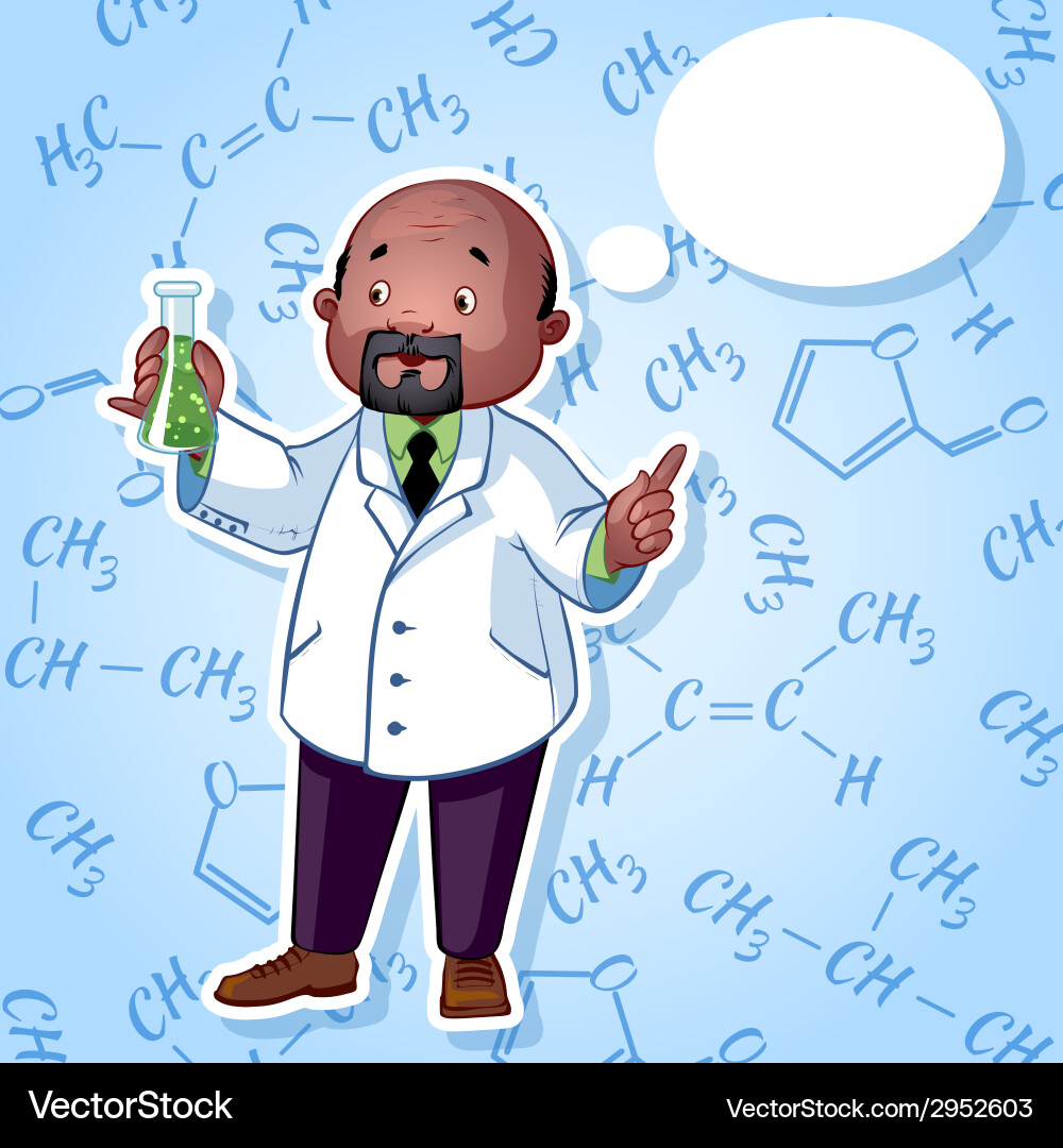 Professor in a white robe with chemical flask Vector Image