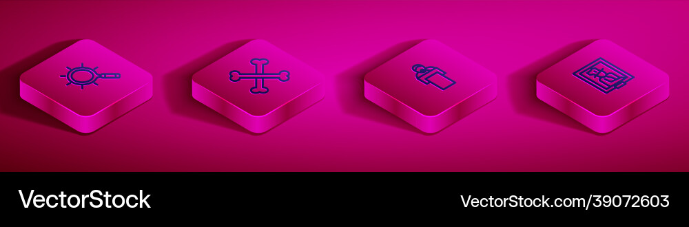 Set isometric line magnifying glass crossed human Vector Image