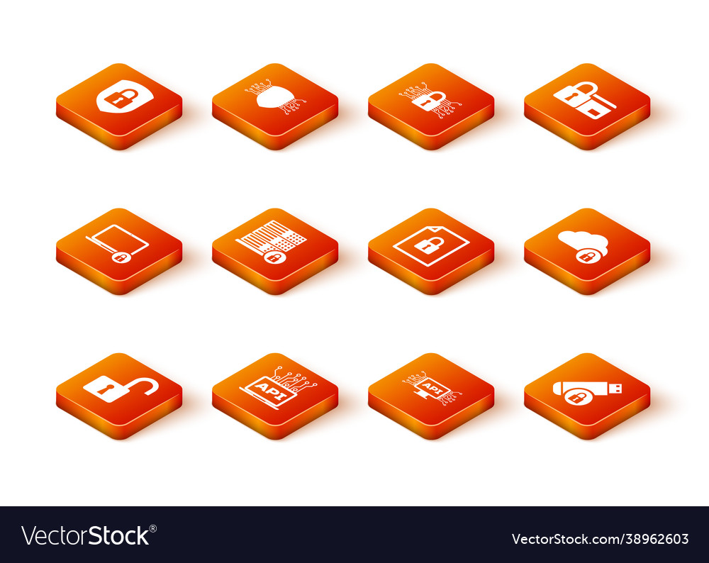 Set open padlock computer api interface laptop Vector Image