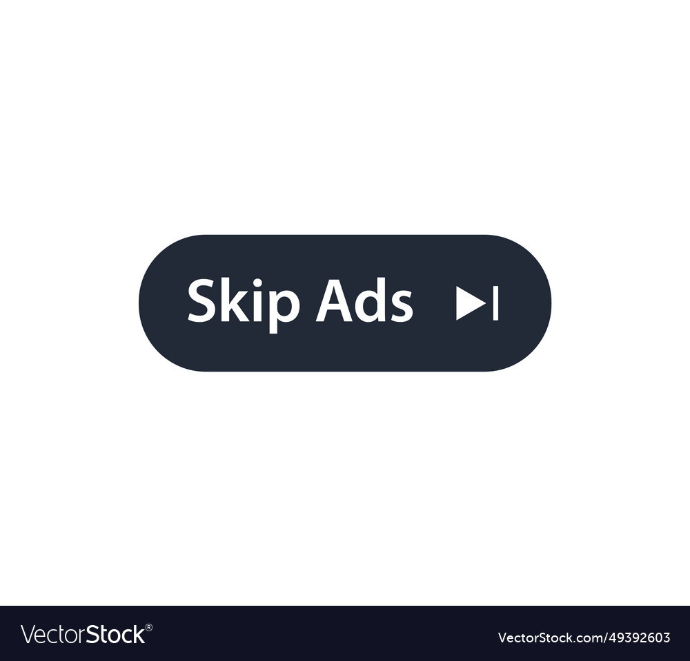 Skip ads button icon stop video ad logo symbol Vector Image