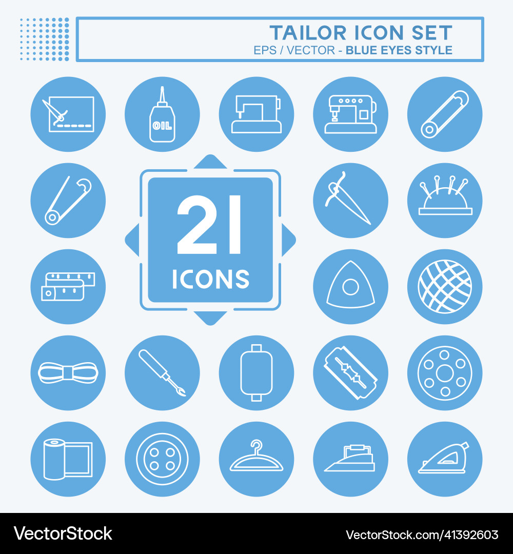 Tailor icon set icon in trendy blue eyes style Vector Image