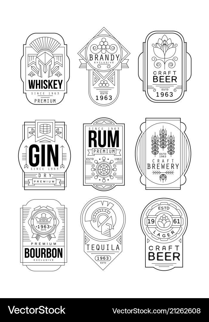 Alcohol labels set retro alcohol industry Vector Image