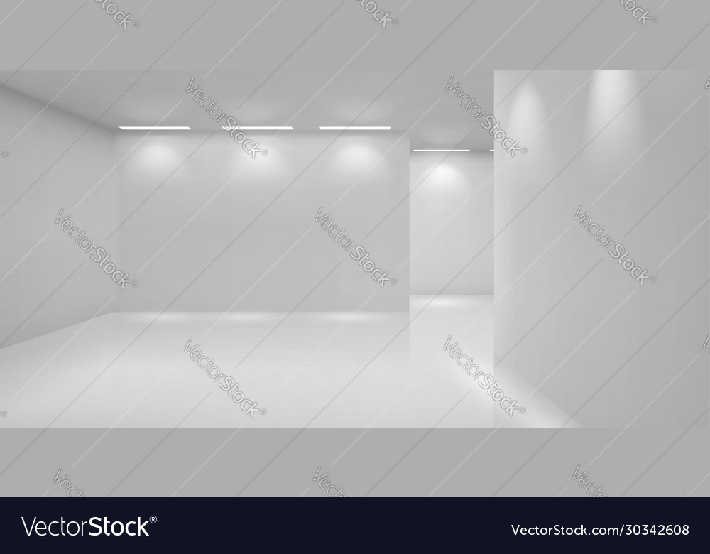 Art gallery empty room with white walls and lamps Vector Image