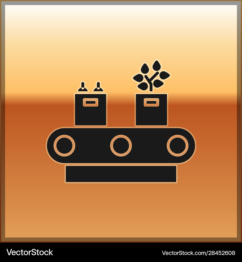 Black conveyor belt with cardboard box icon Vector Image