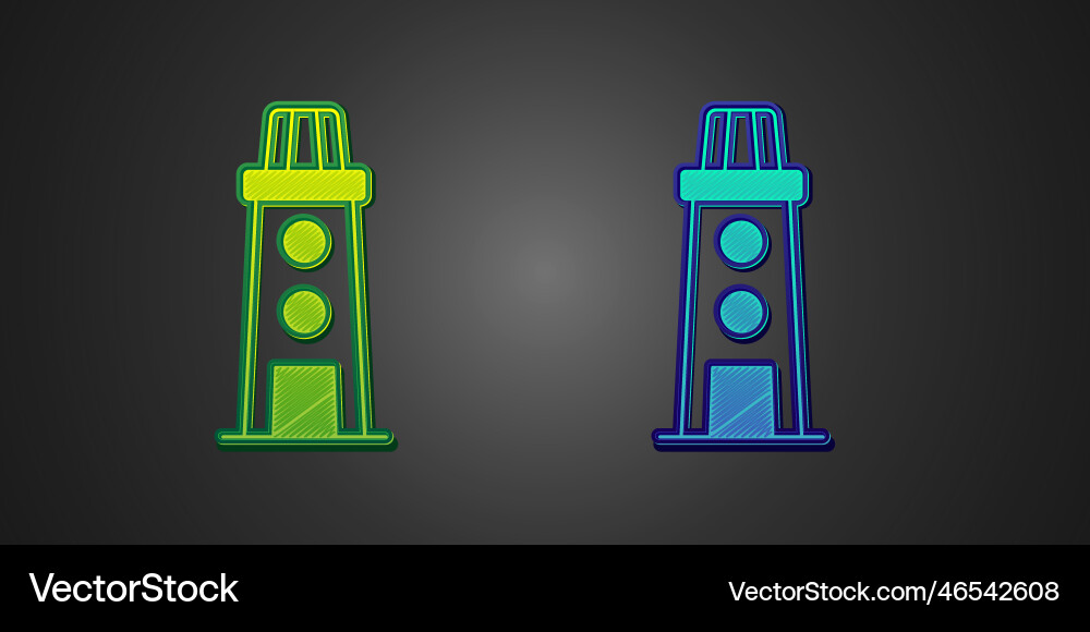 Green and blue lighthouse icon isolated on black Vector Image