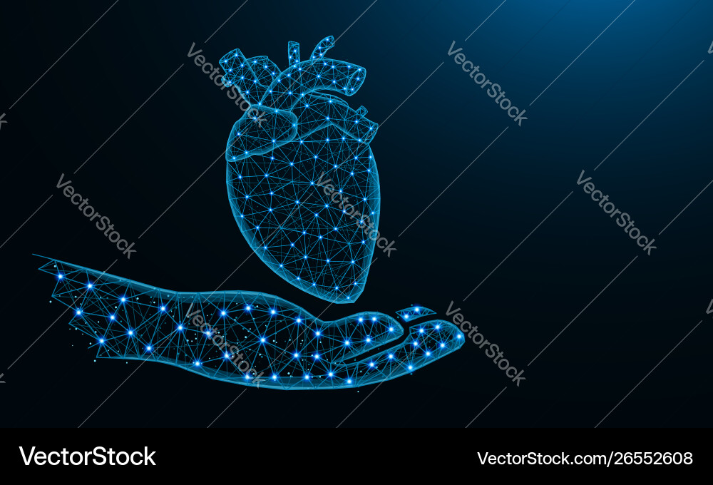 Hand and human heart low poly design organ Vector Image
