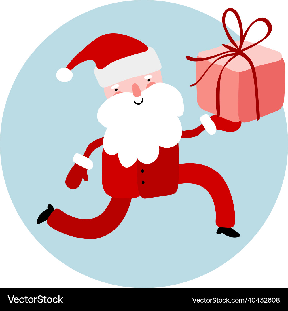 Hand drawn santa claus running with gift Vector Image