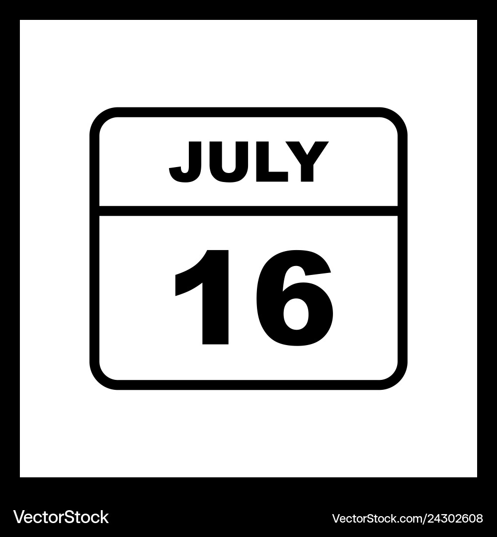July 16th date on a single day calendar Royalty Free Vector