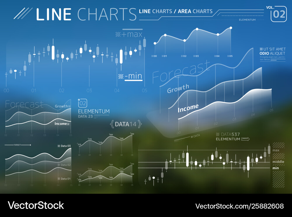 Line charts and area charts infographic elements Vector Image