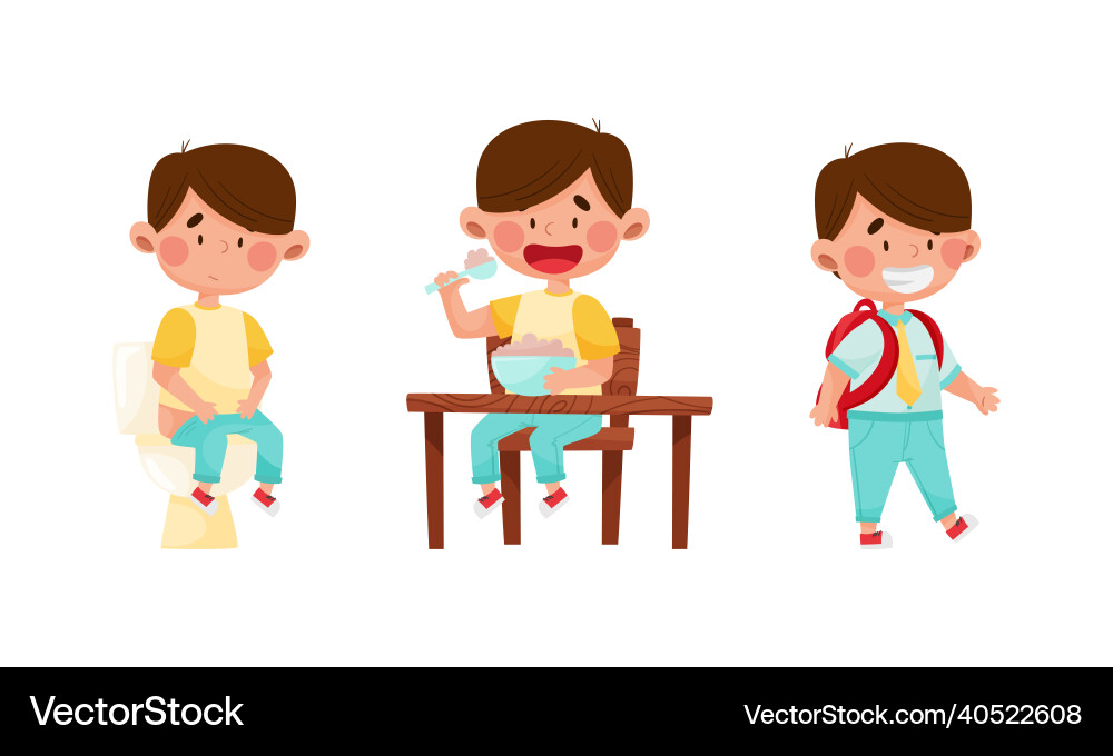Little kid daily routine cute boy sitting Vector Image