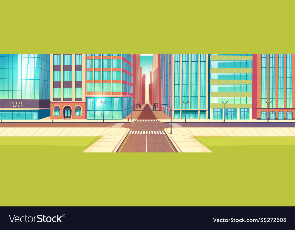Metropolis empty street crossroads cartoon Vector Image Metropolis empty street crossroads cartoon Vector Image