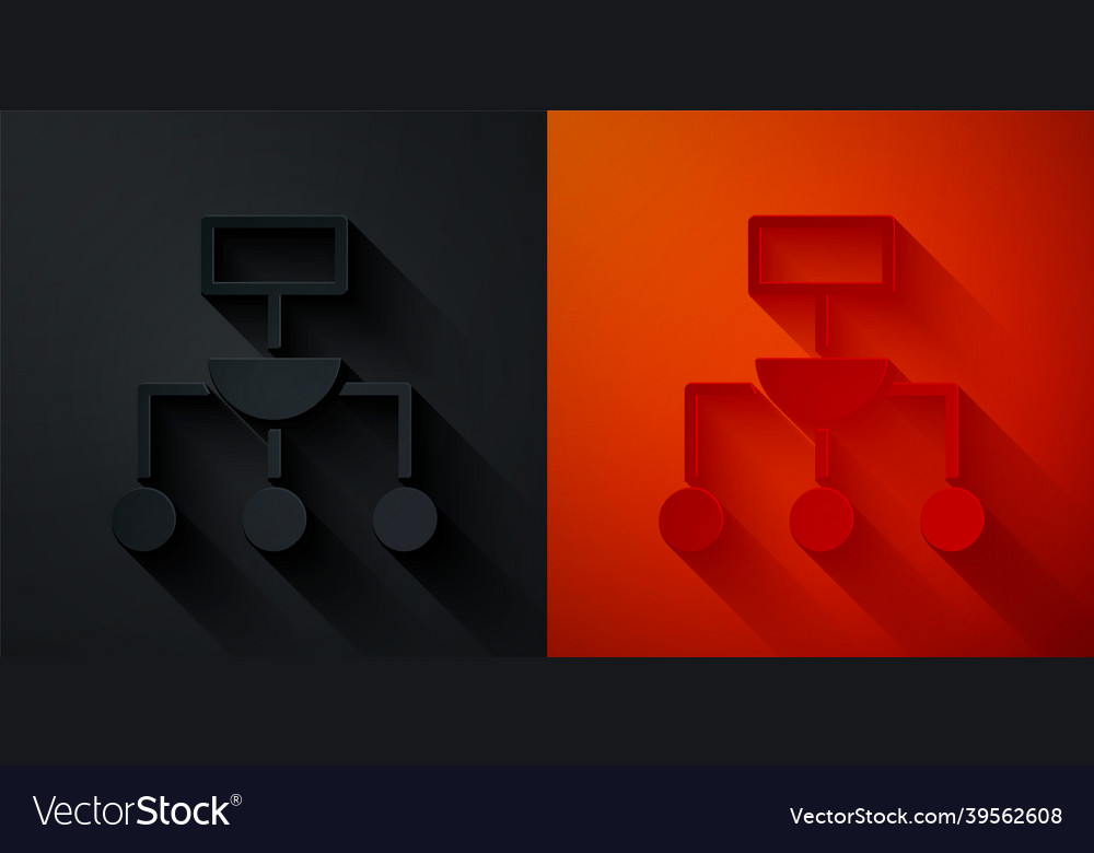 Paper cut algorithm icon isolated on black and red