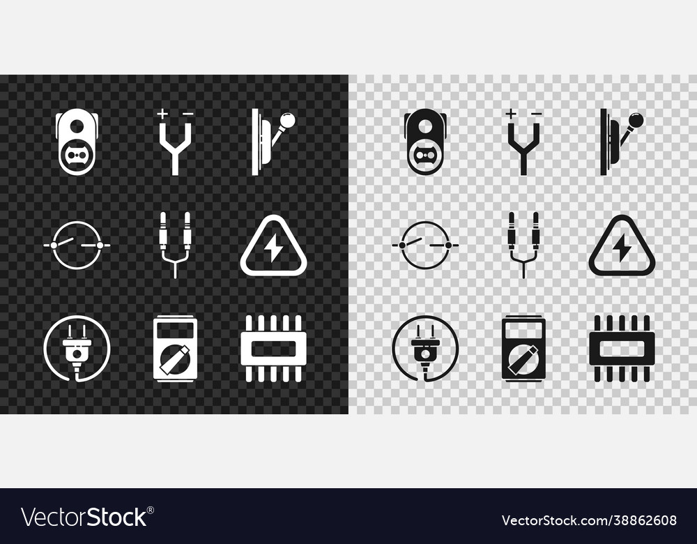 Set electrical outlet cable panel plug Royalty Free Vector