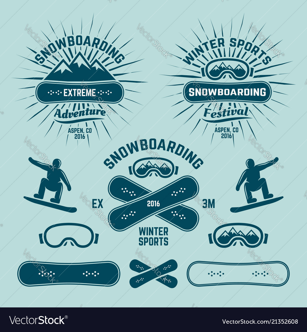 Snowboarding extreme winter sports emblems Vector Image