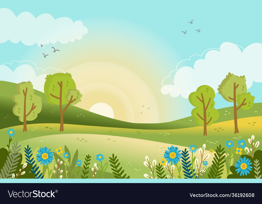 Spring landscape scene Royalty Free Vector Image