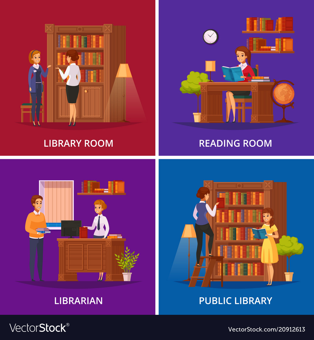 Library concept flat Royalty Free Vector Image