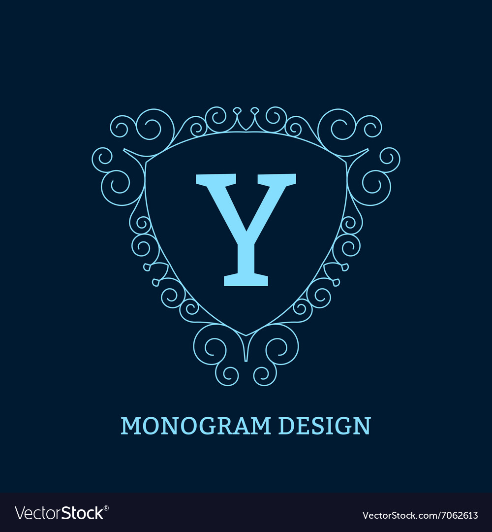 Linear blue monogram Royalty Free Vector Image