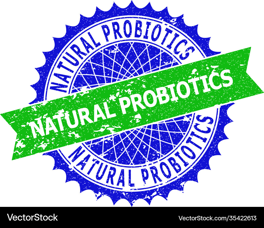Natural probiotics bicolor rosette corroded stamp Vector Image