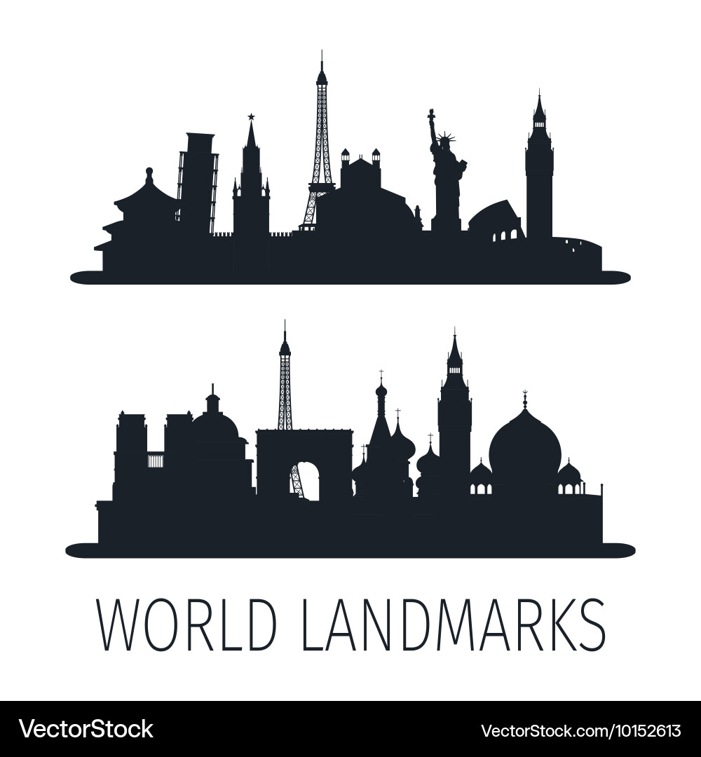 World landmarks isolated silhouettes for wallpaper
