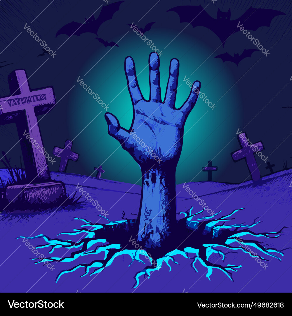 A zombie hand under neon and uv lights Royalty Free Vector