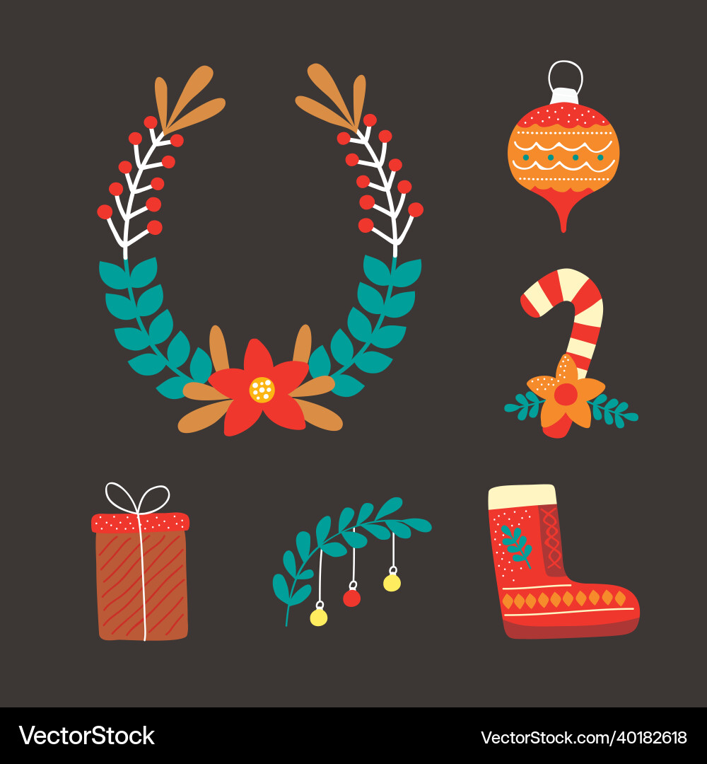 Christmas item set Royalty Free Vector Image - VectorStock
