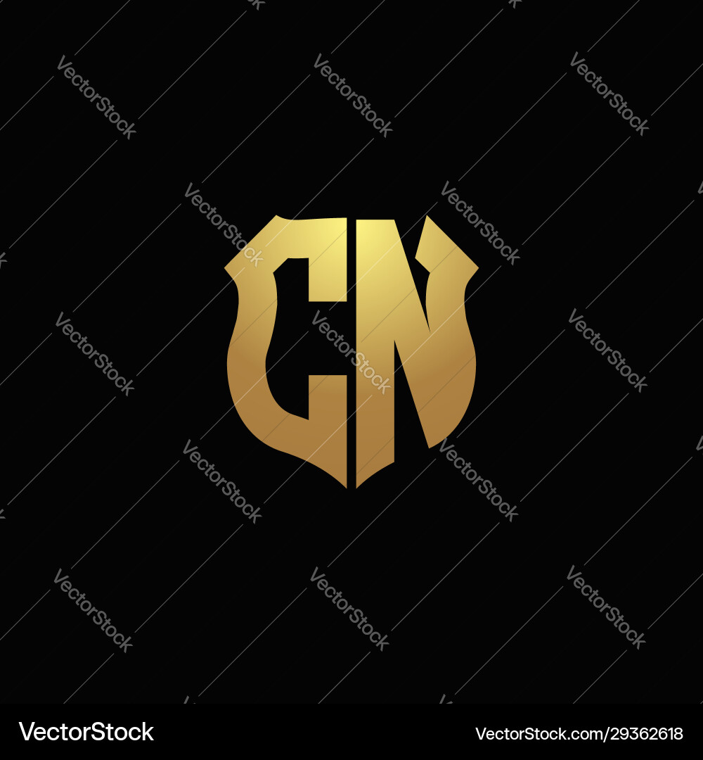 Cn logo monogram with gold colors and shield Vector Image