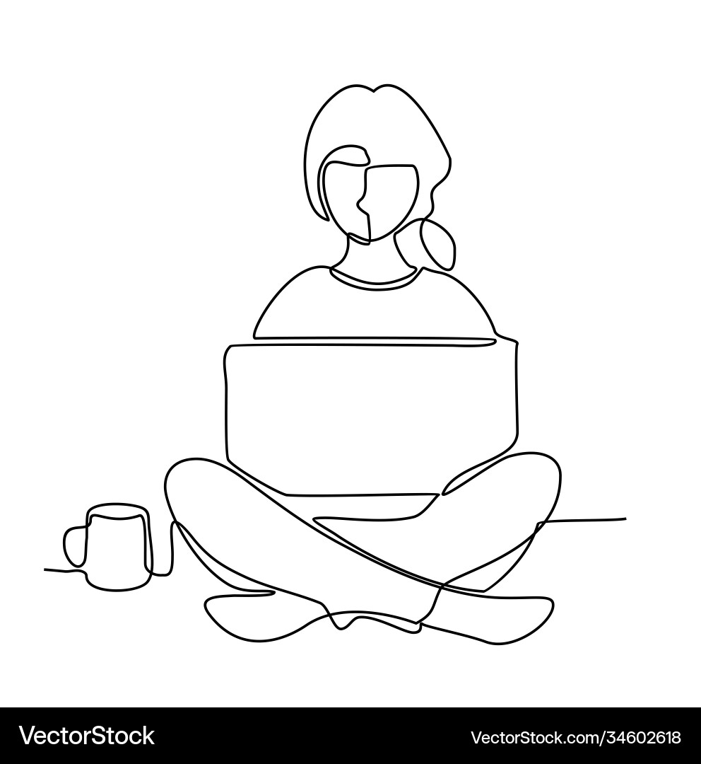 Continuous one line drawing young girl sitting Vector Image