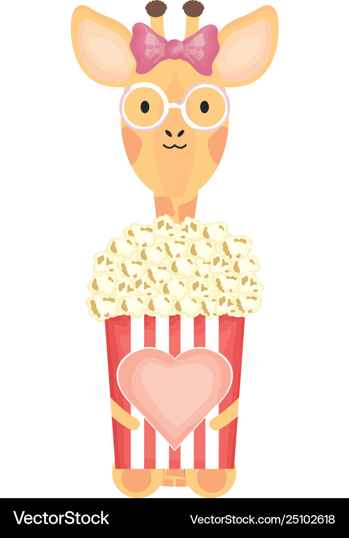 Cute female giraffe with popcorn character Vector Image