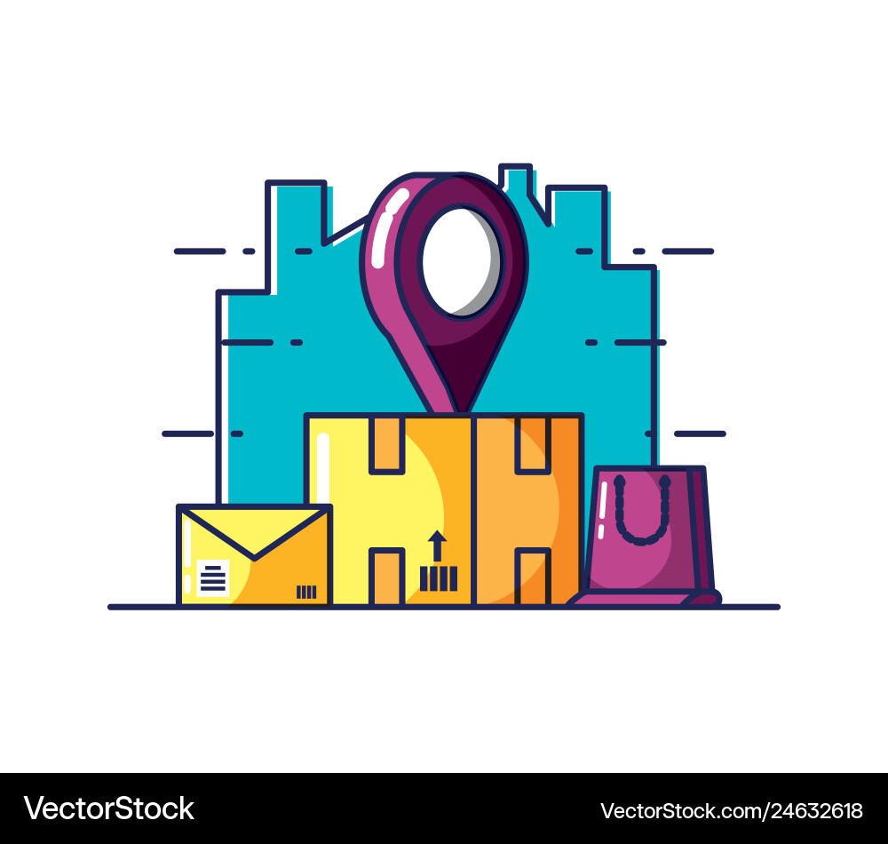 Delivery service packing box and icons Royalty Free Vector