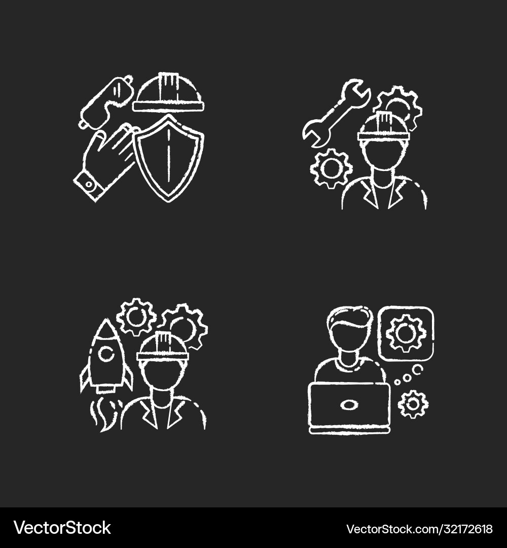 Engineer labor chalk white icons set on black Vector Image