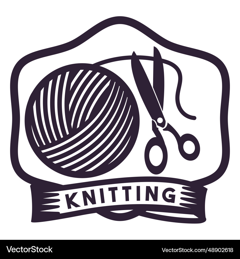 Knitting clew shears badge sticker Royalty Free Vector Image