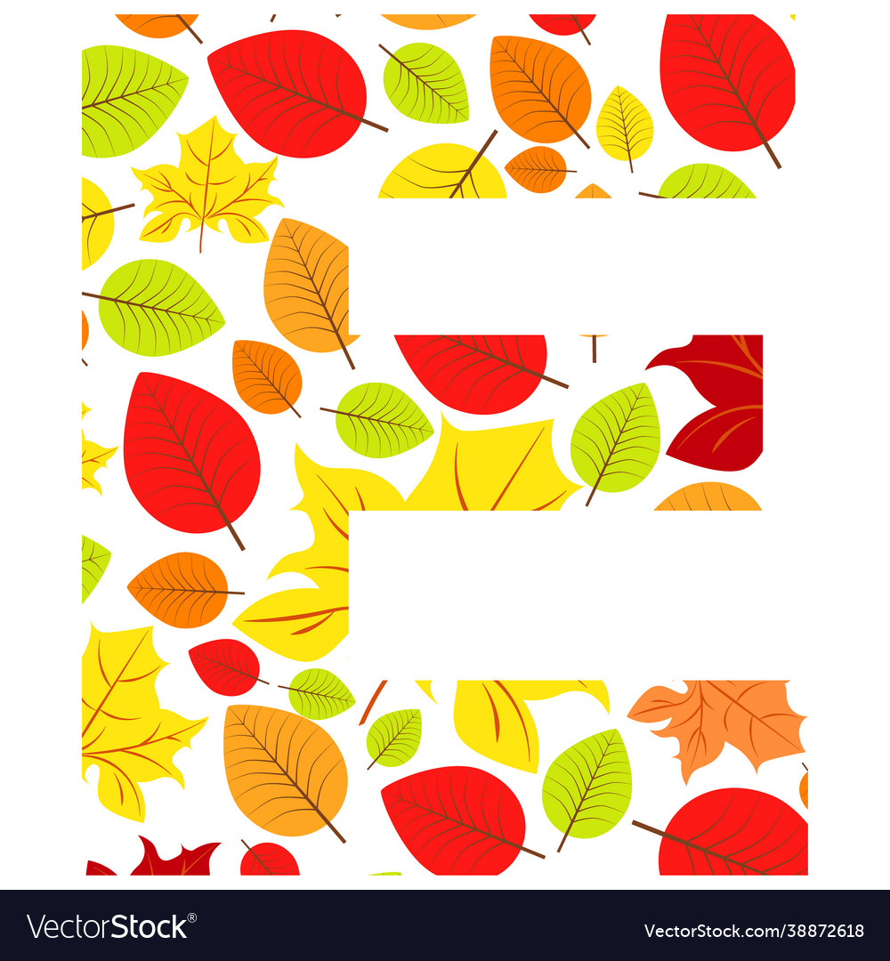Letter e from autumn leaves on subject Royalty Free Vector