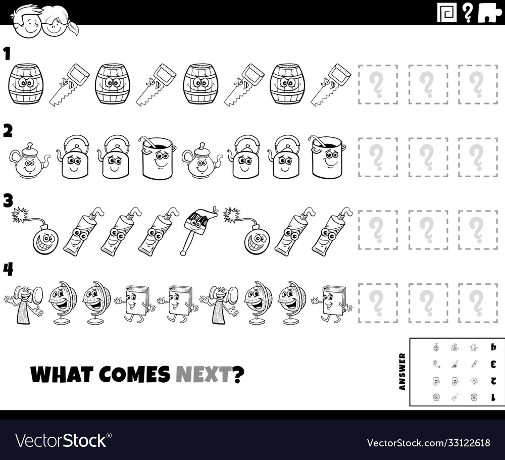 Pattern task with cartoon objects coloring book Vector Image