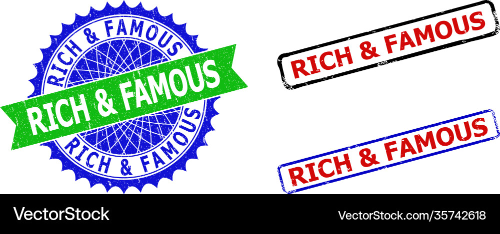 Rich famous rosette and rectangle bicolor badges Vector Image