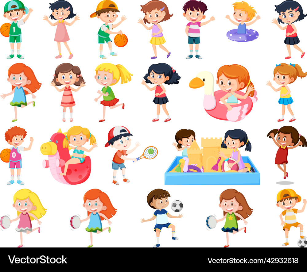Set of children doing different activities Vector Image