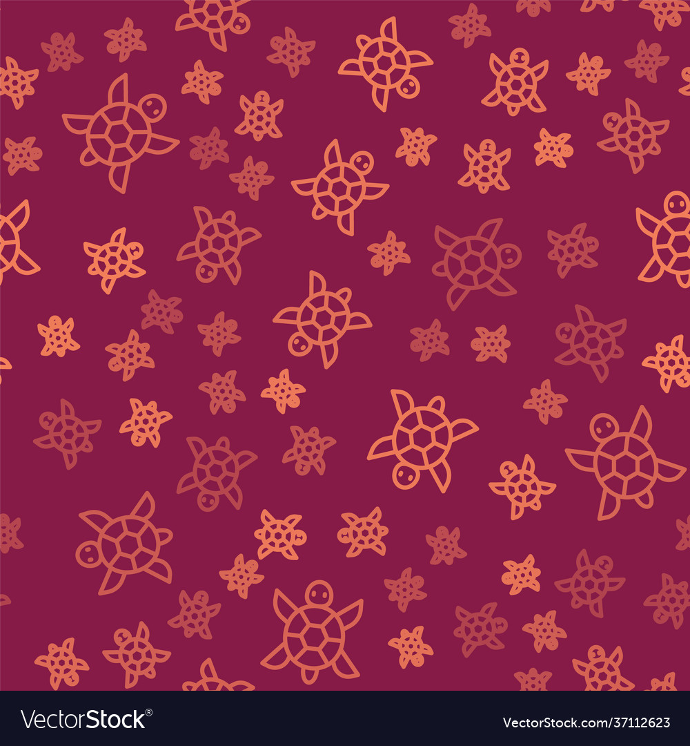 Brown line turtle icon isolated seamless pattern Vector Image
